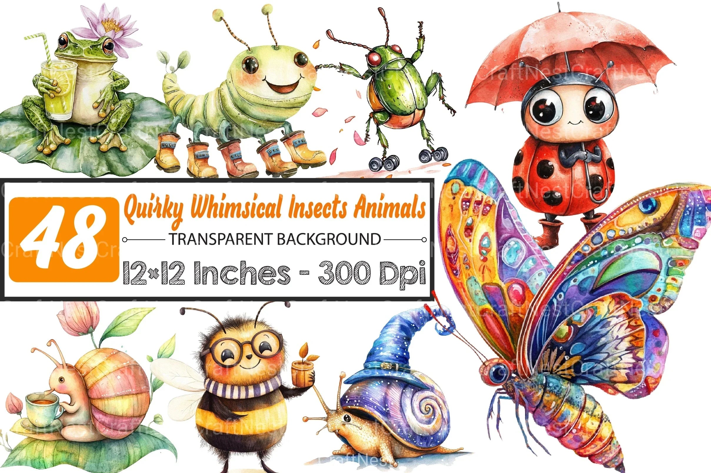 Quirky Whimsical Insects & Animals Clipart Bundle