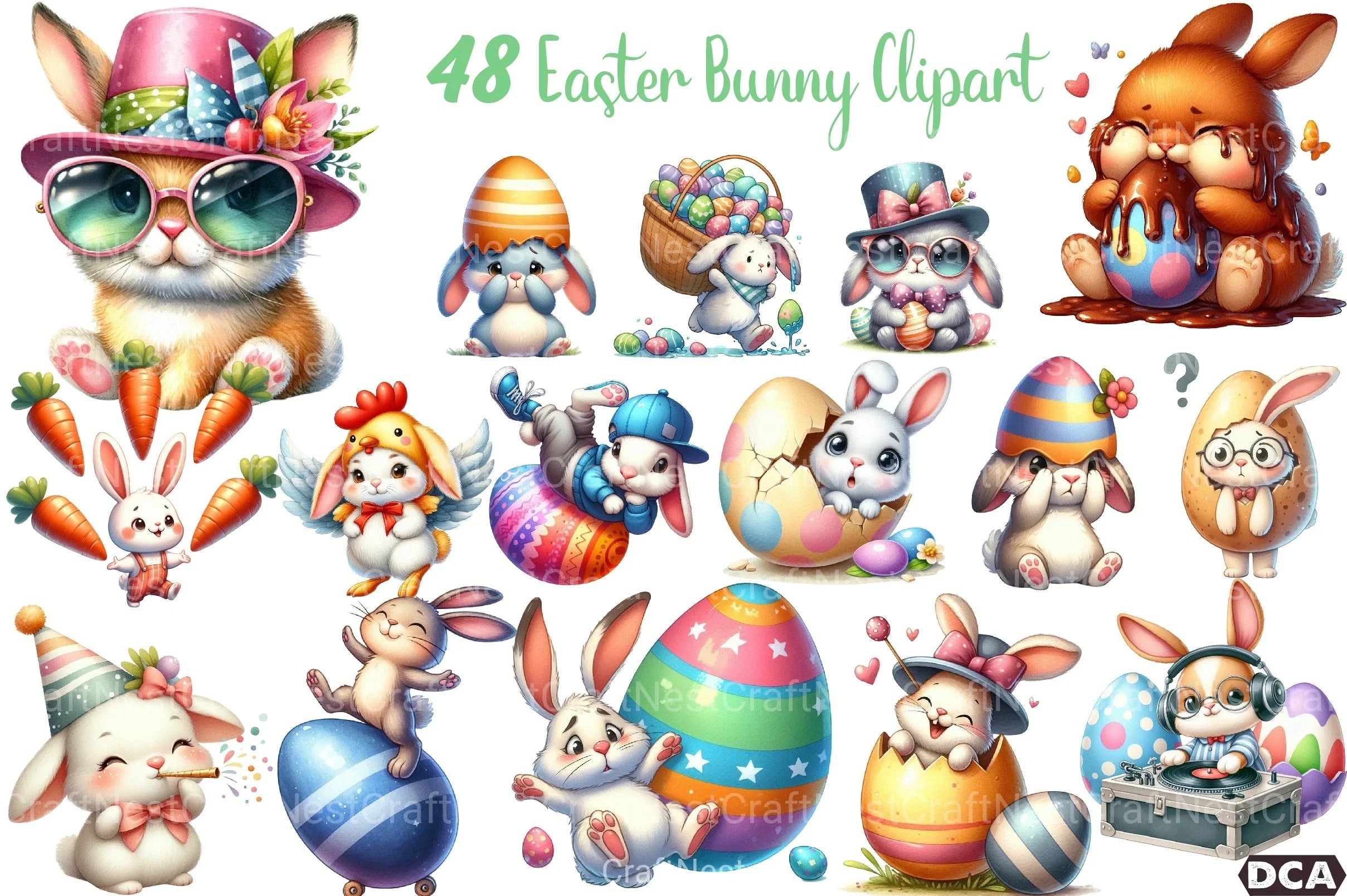 Funny Easter Bunny Clipart Bundle