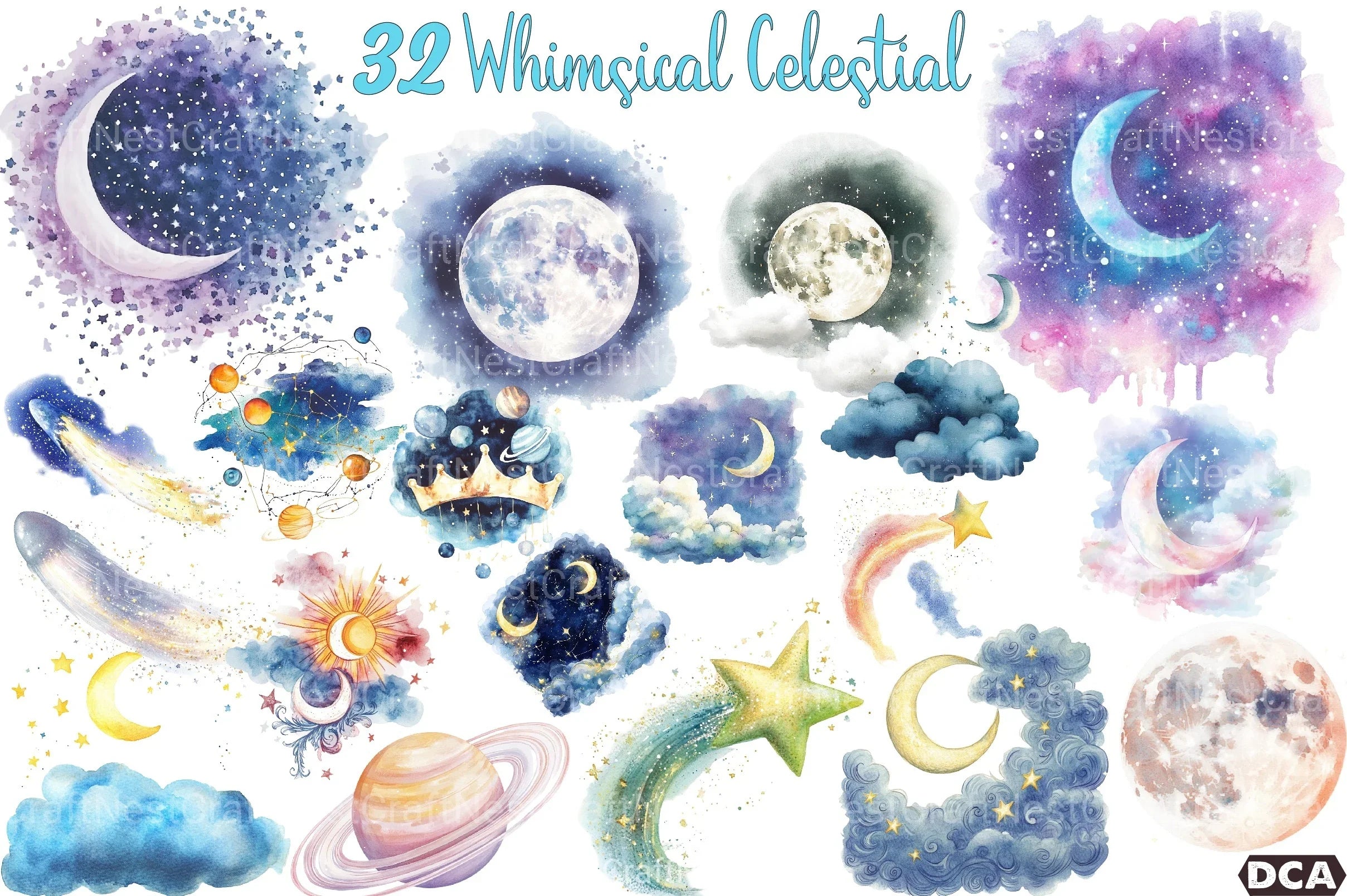 Whimsical Celestial Clipart Bundle