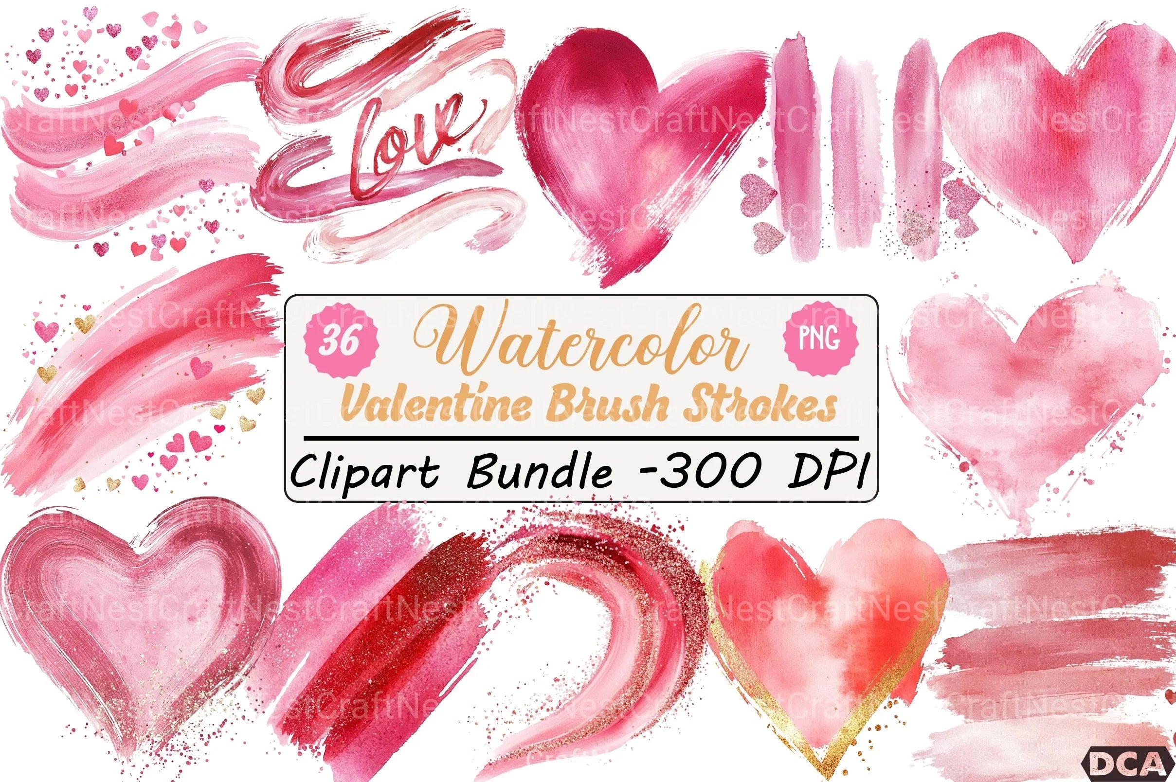 Pink Brush Strokes Clipart Bundle