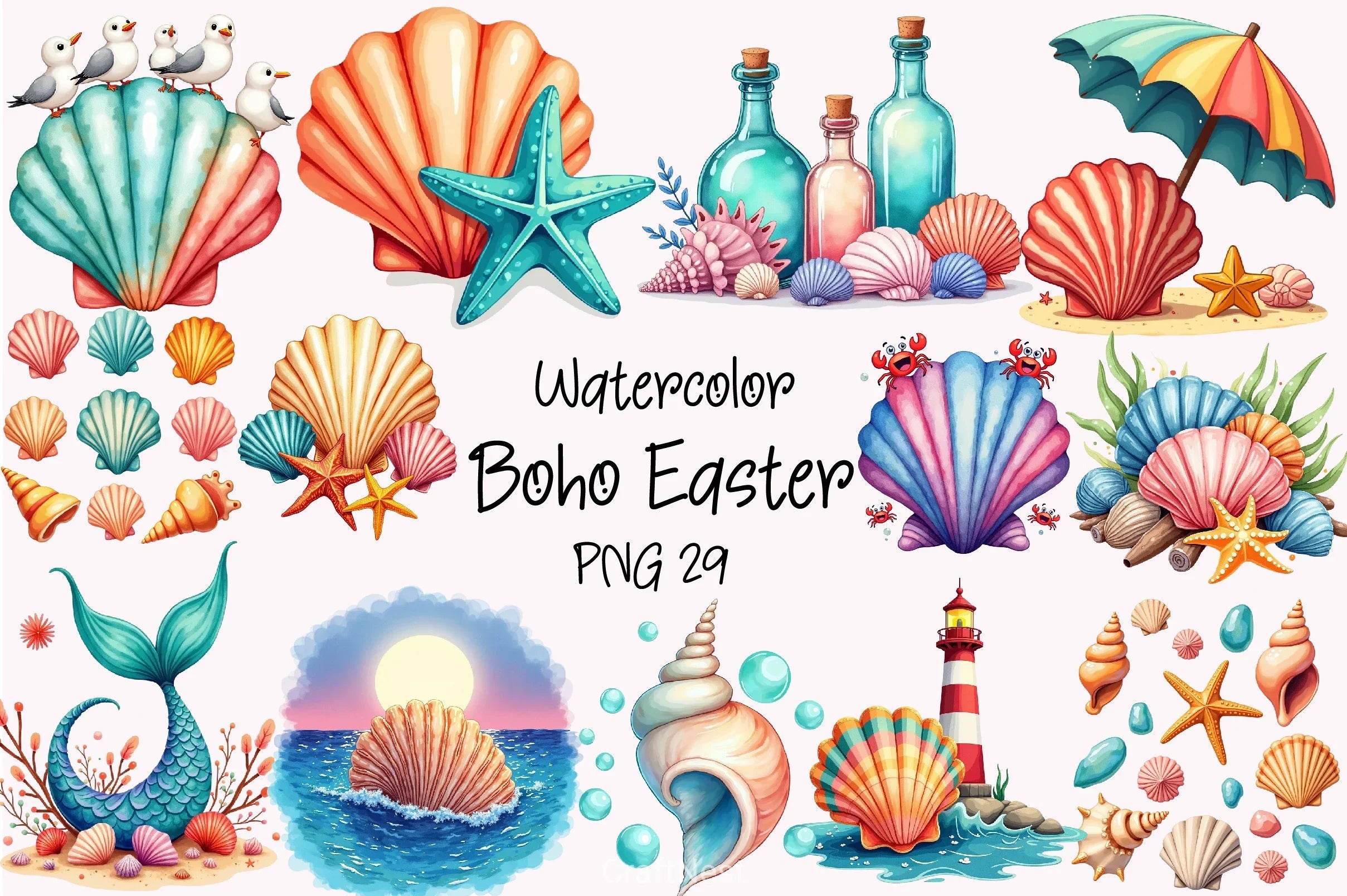 Summer Seashell Clipart Bundle