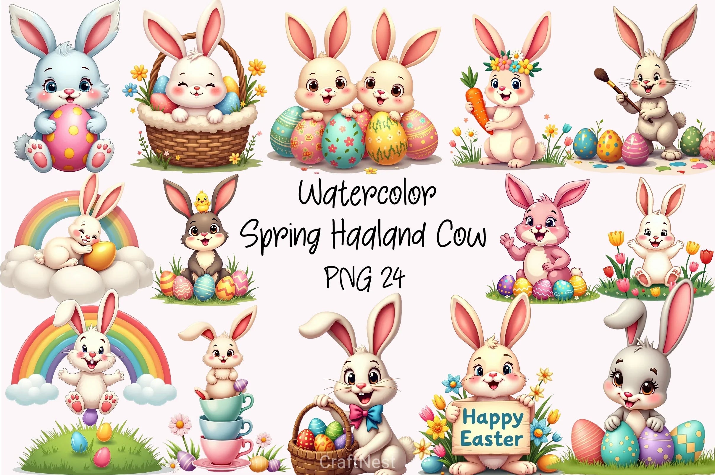 Cute Easter Bunny Clipart Bundle