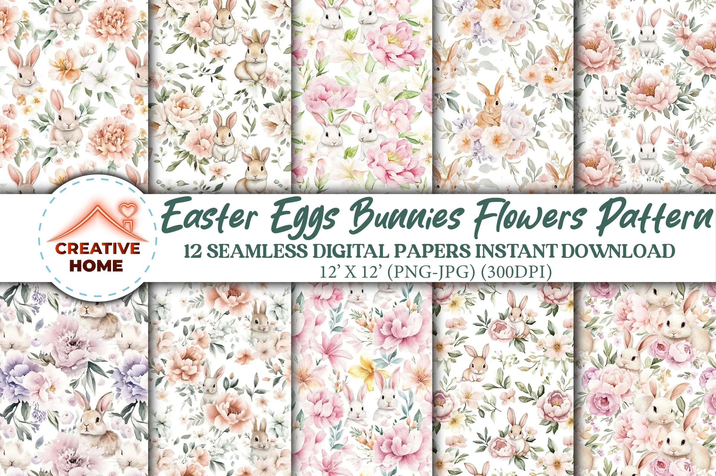 Easter Eggs Bunnies Flowers Clipart Bundle