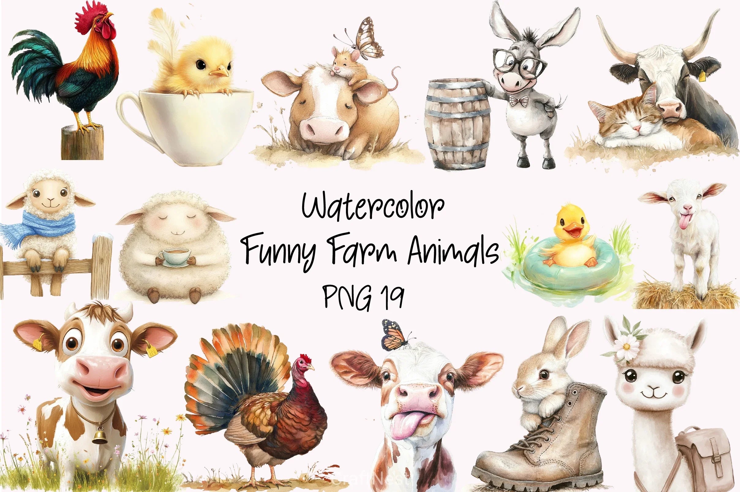 Cute Farm Animals Clipart Bundle
