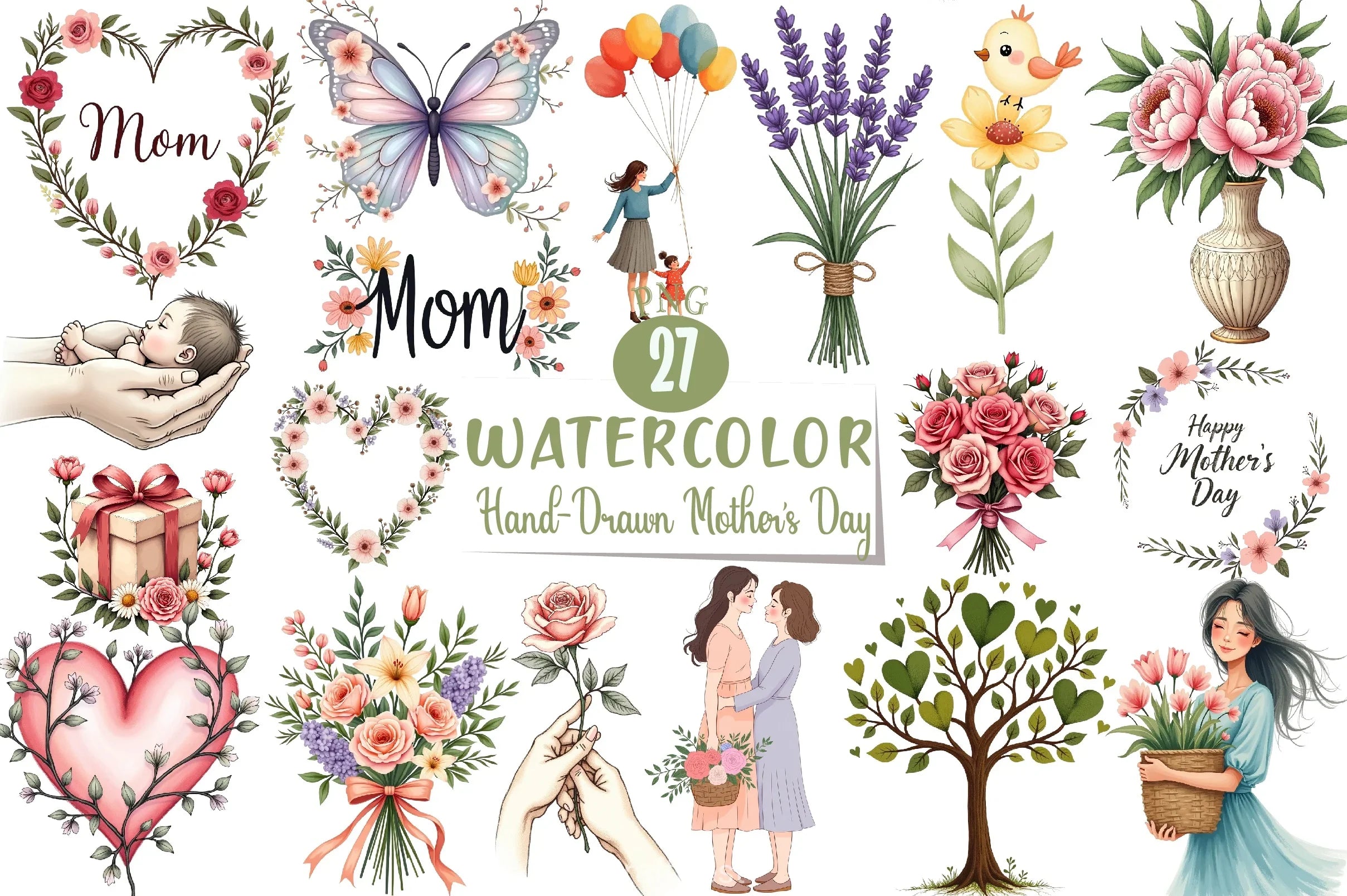 Hand Drawn Mother's Day Clipart Bundle