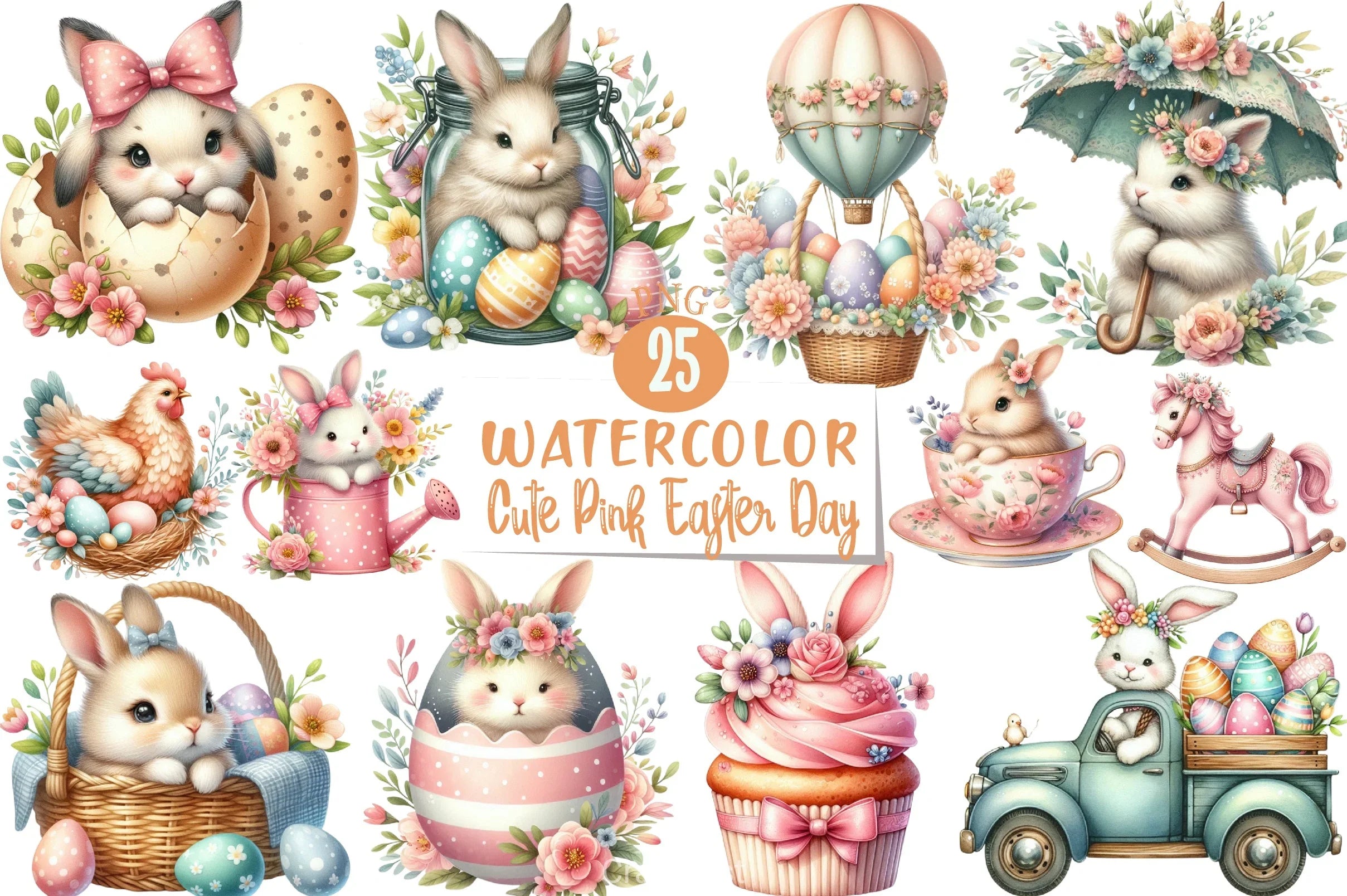 Cute Pink Easter Clipart Bundle