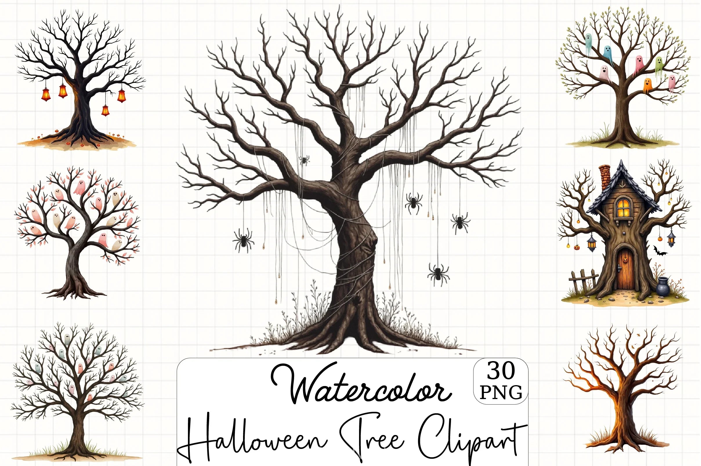 Halloween Tree Clipart Bundle
