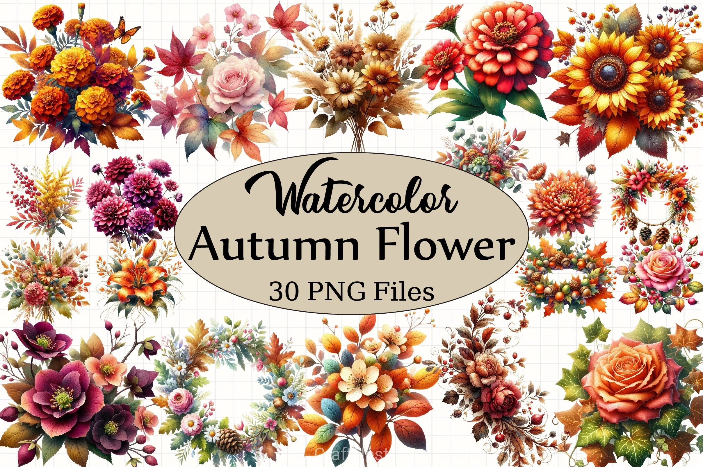 Autumn Flower Clipart Bundle