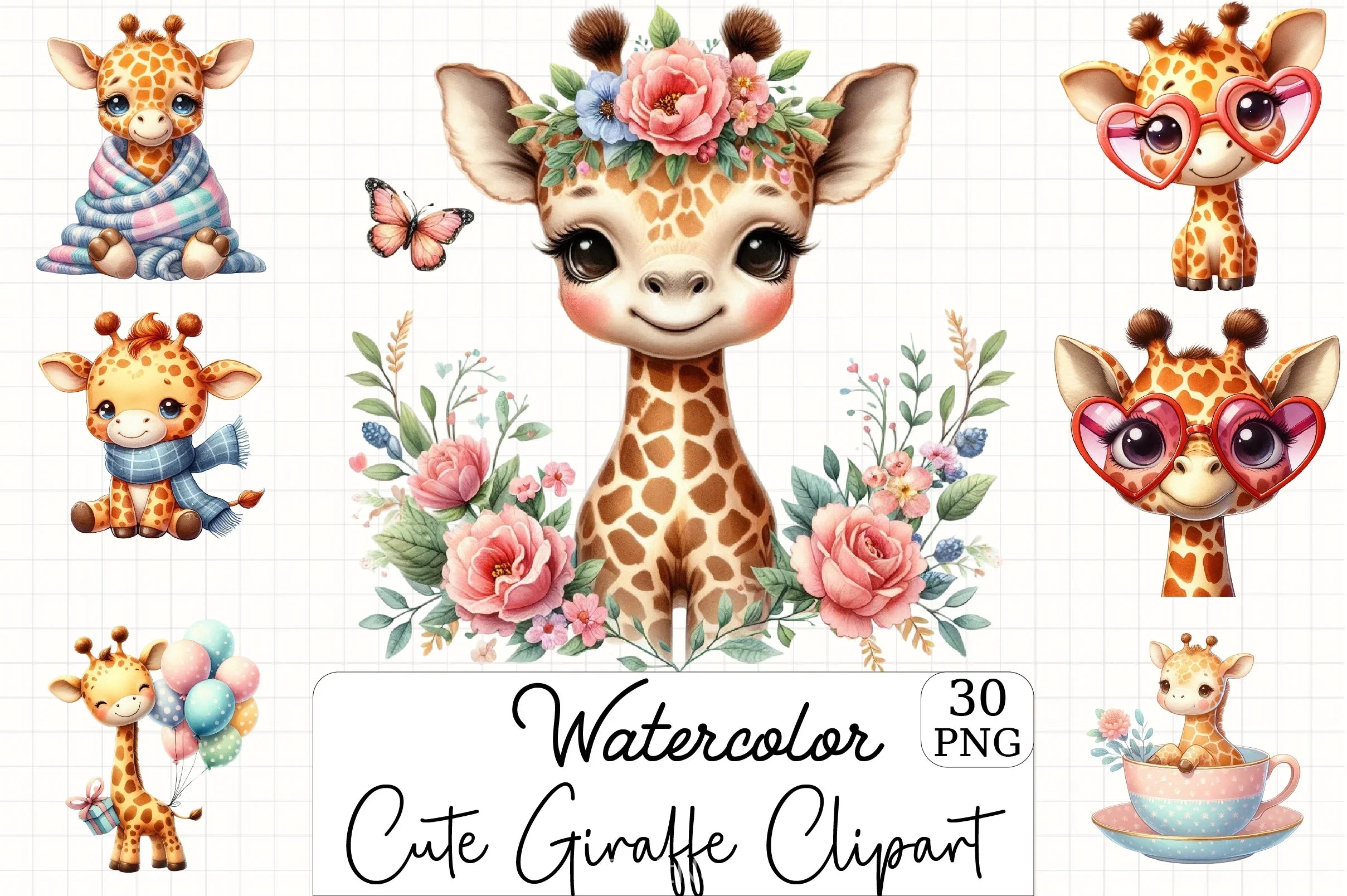 Cute Giraffe Clipart Bundle