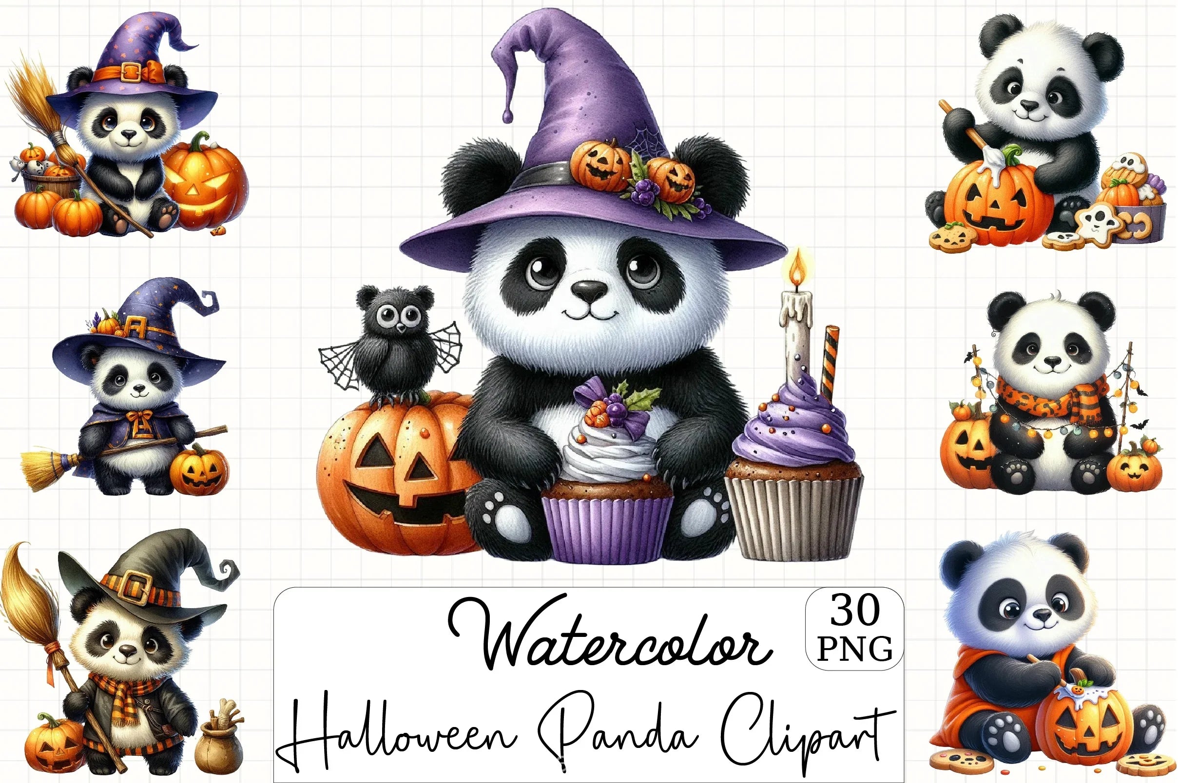 Halloween Panda Clipart Bundle