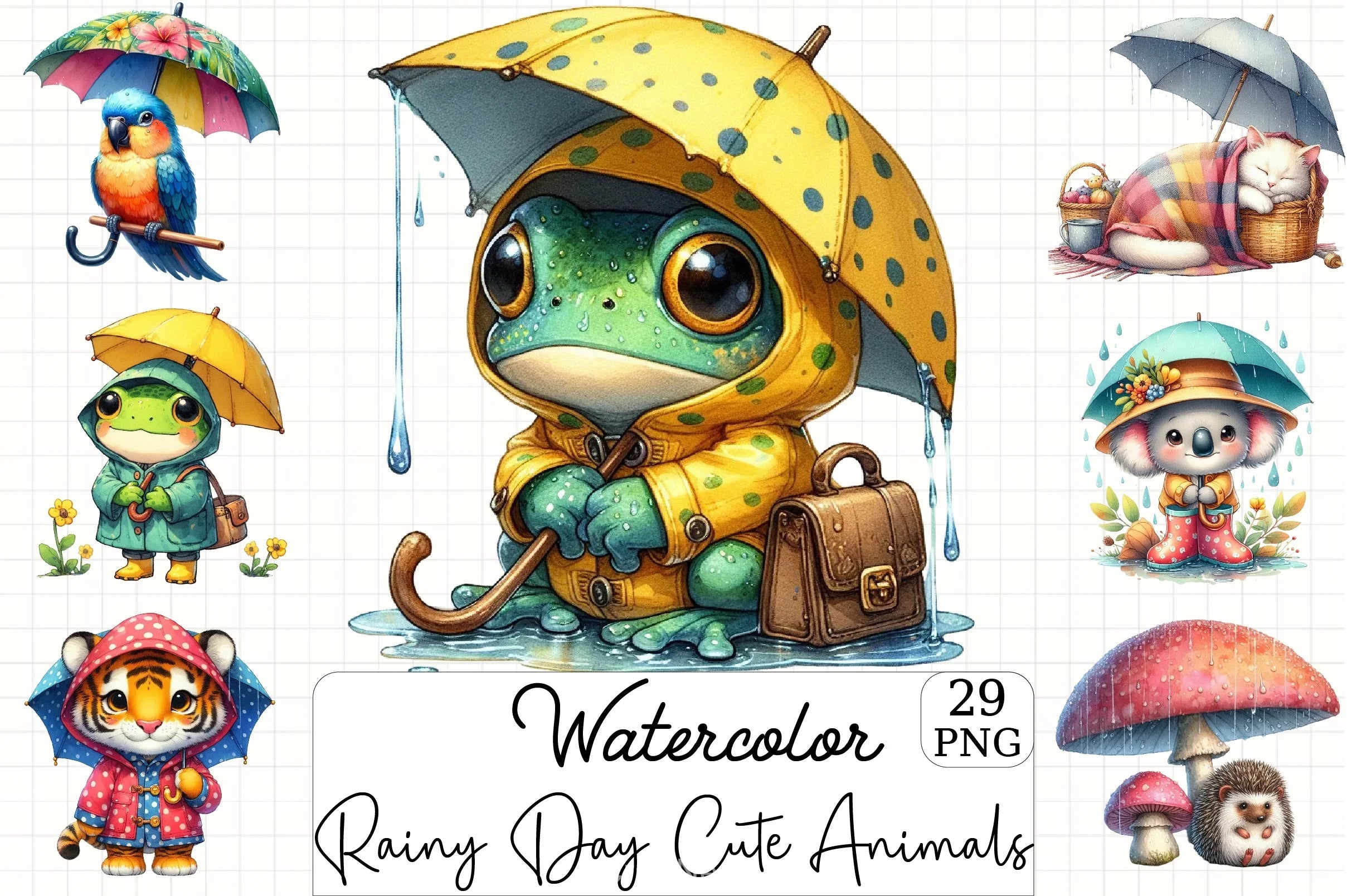 Rainy Day Animals Clipart Bundle