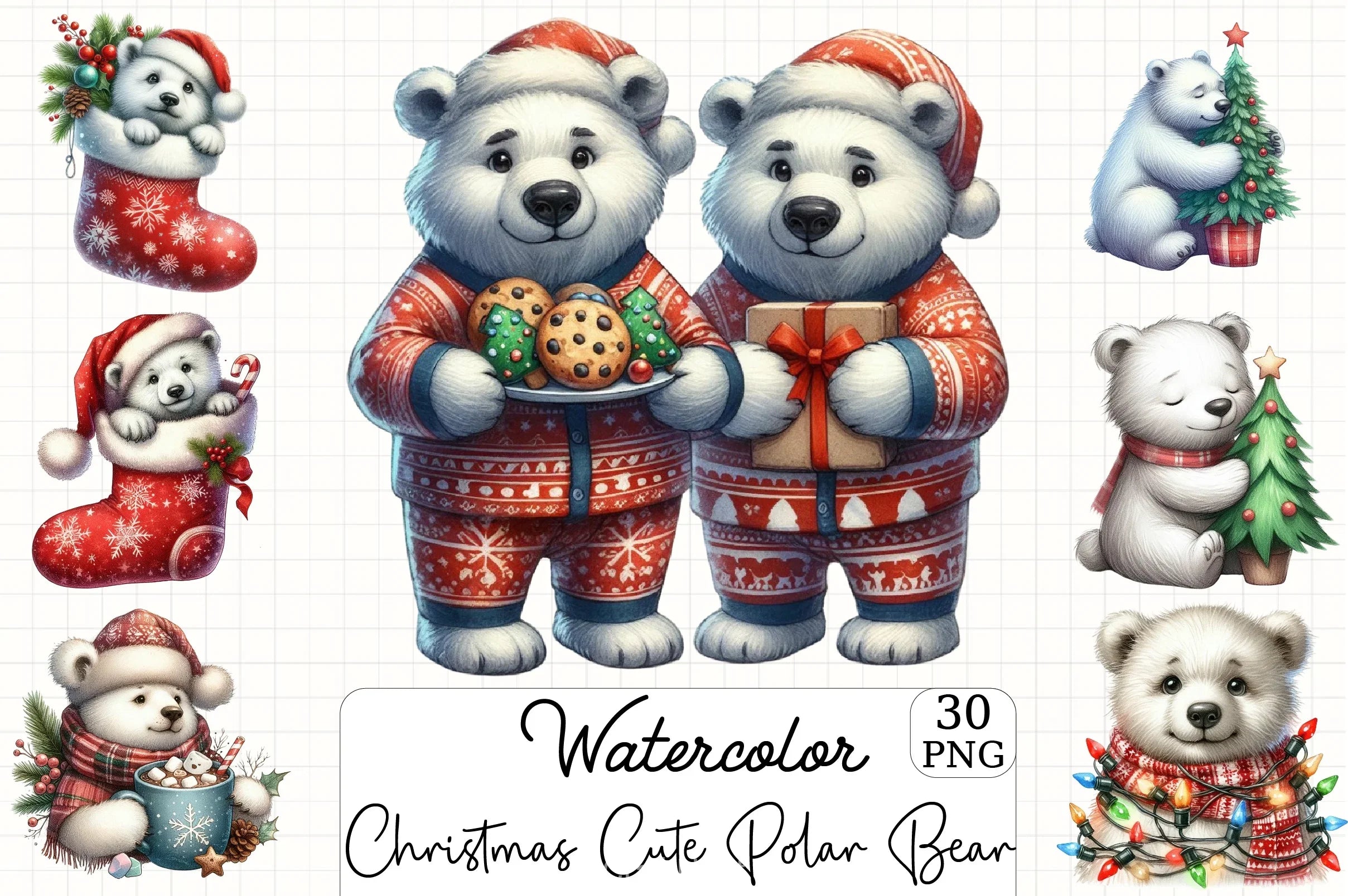 Christmas Polar Bear Clipart Bundle