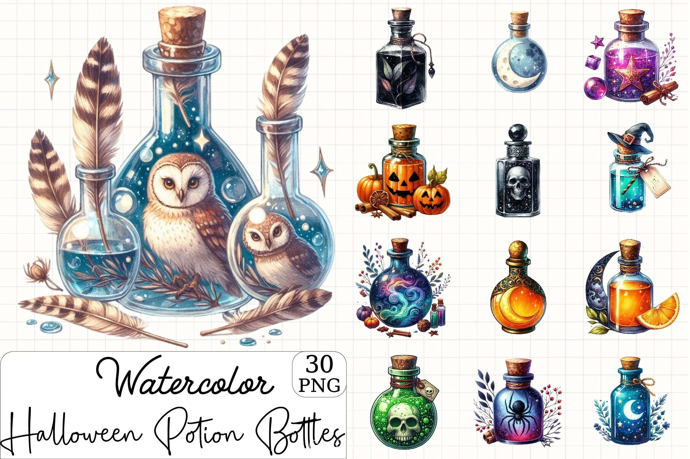 Halloween Potion Bottles Clipart Bundle