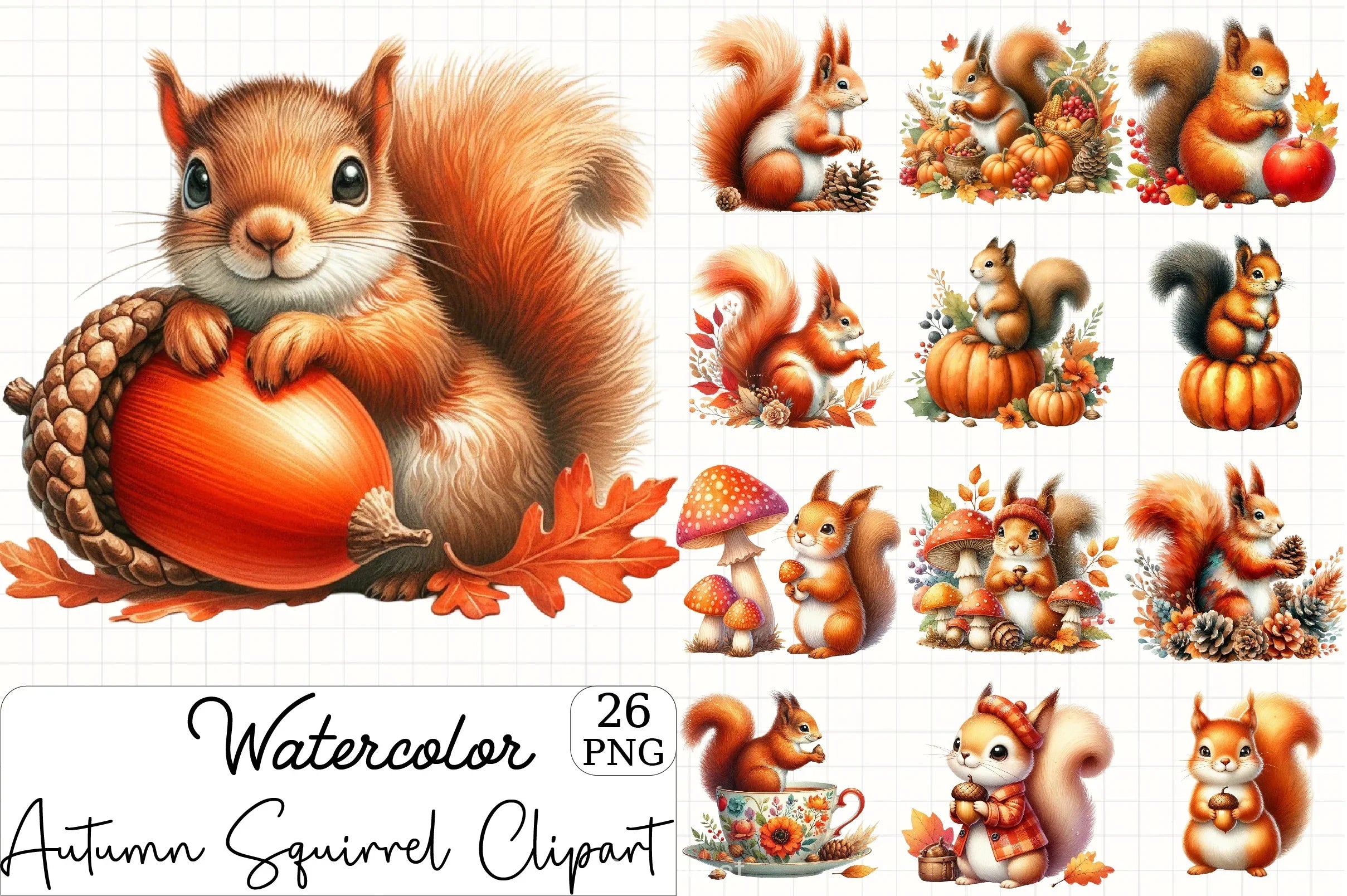 Autumn Squirrel Clipart Bundle