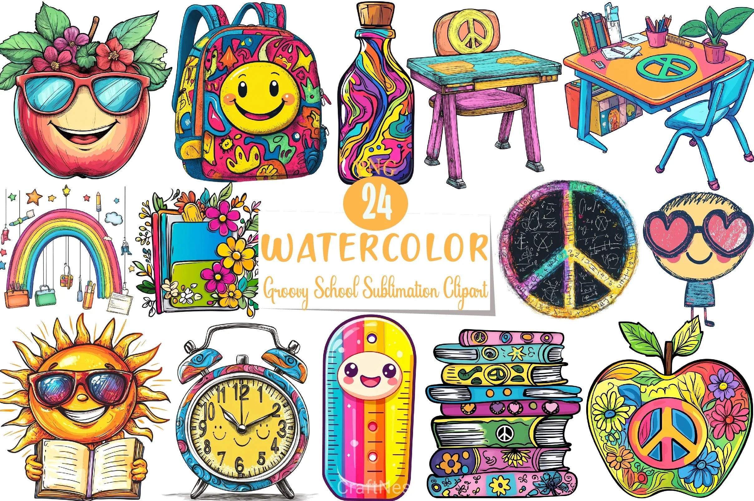 Groovy School Clipart Bundle