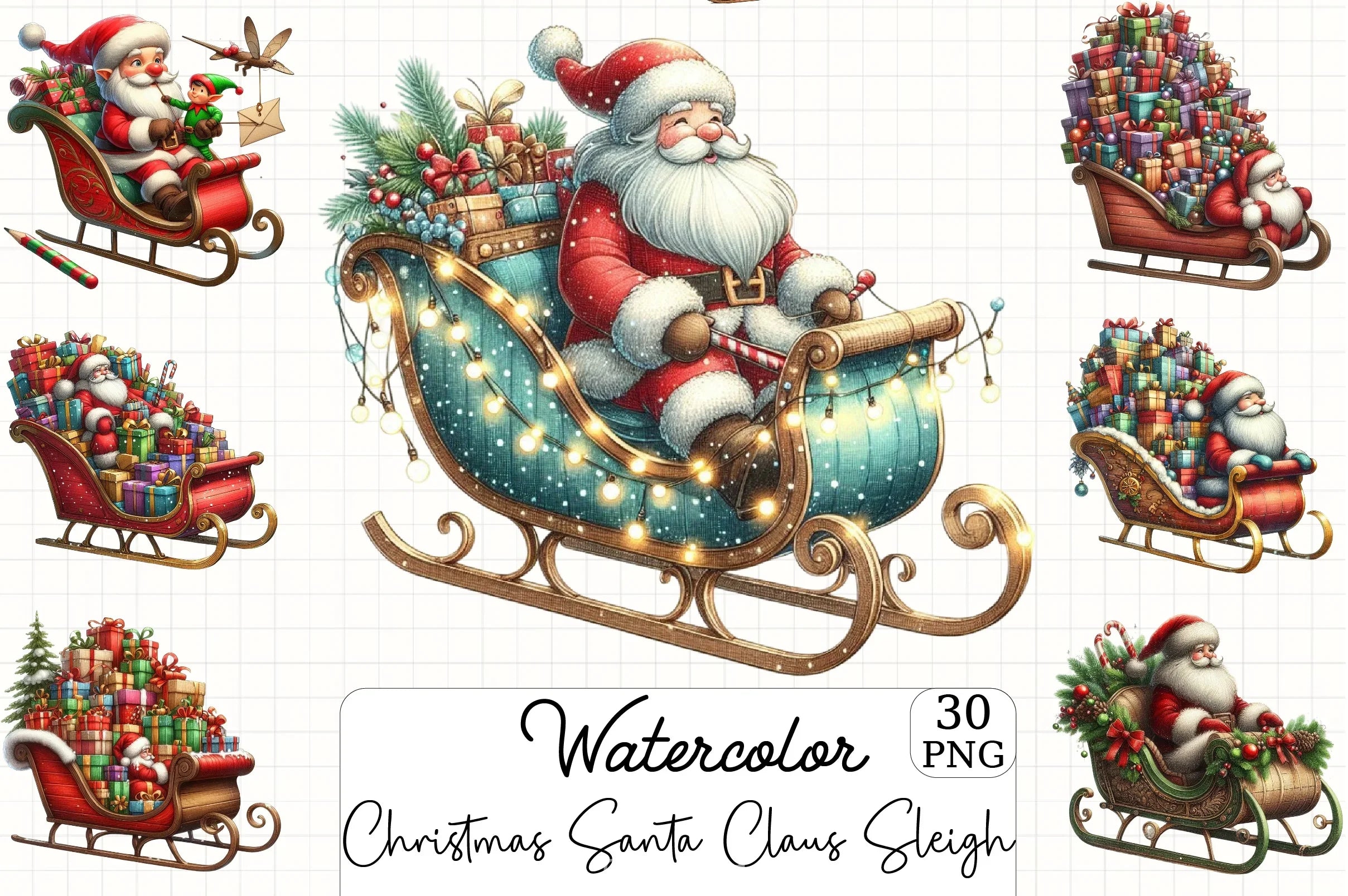 Christmas Santa Sleigh Clipart Bundle