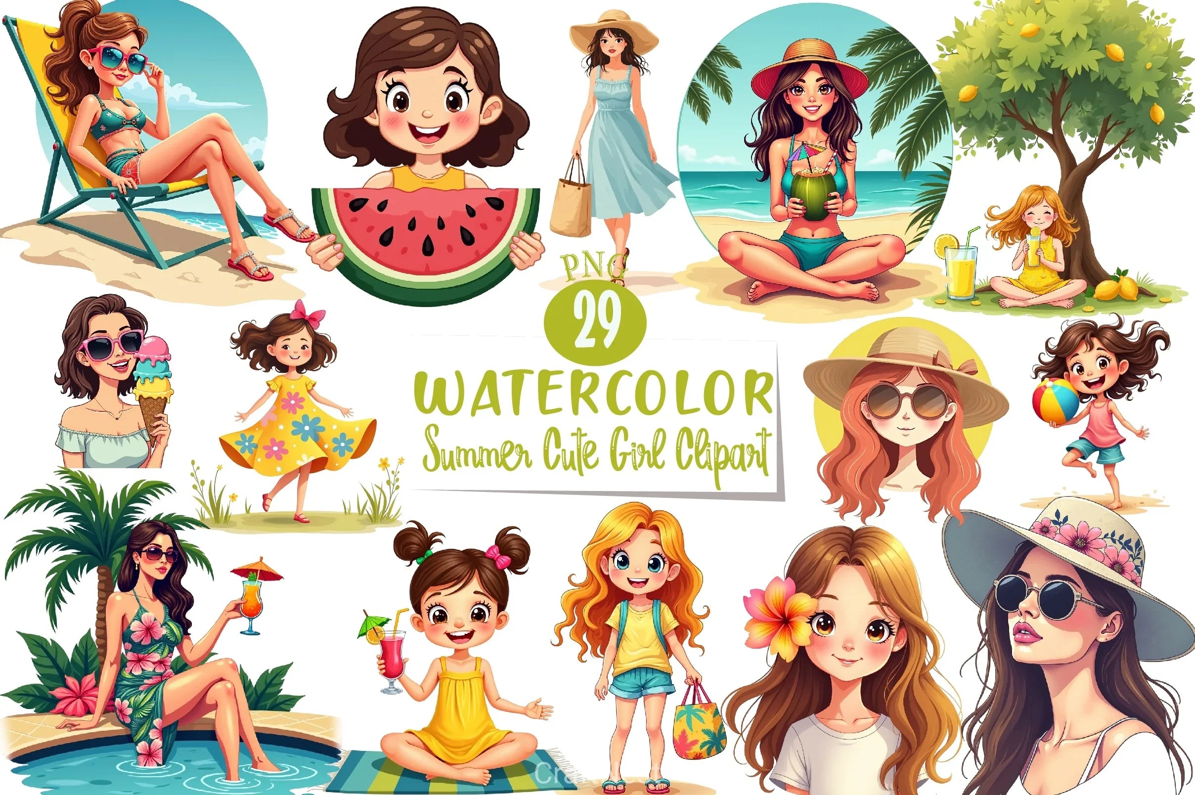 Summer Girl Clipart Bundle