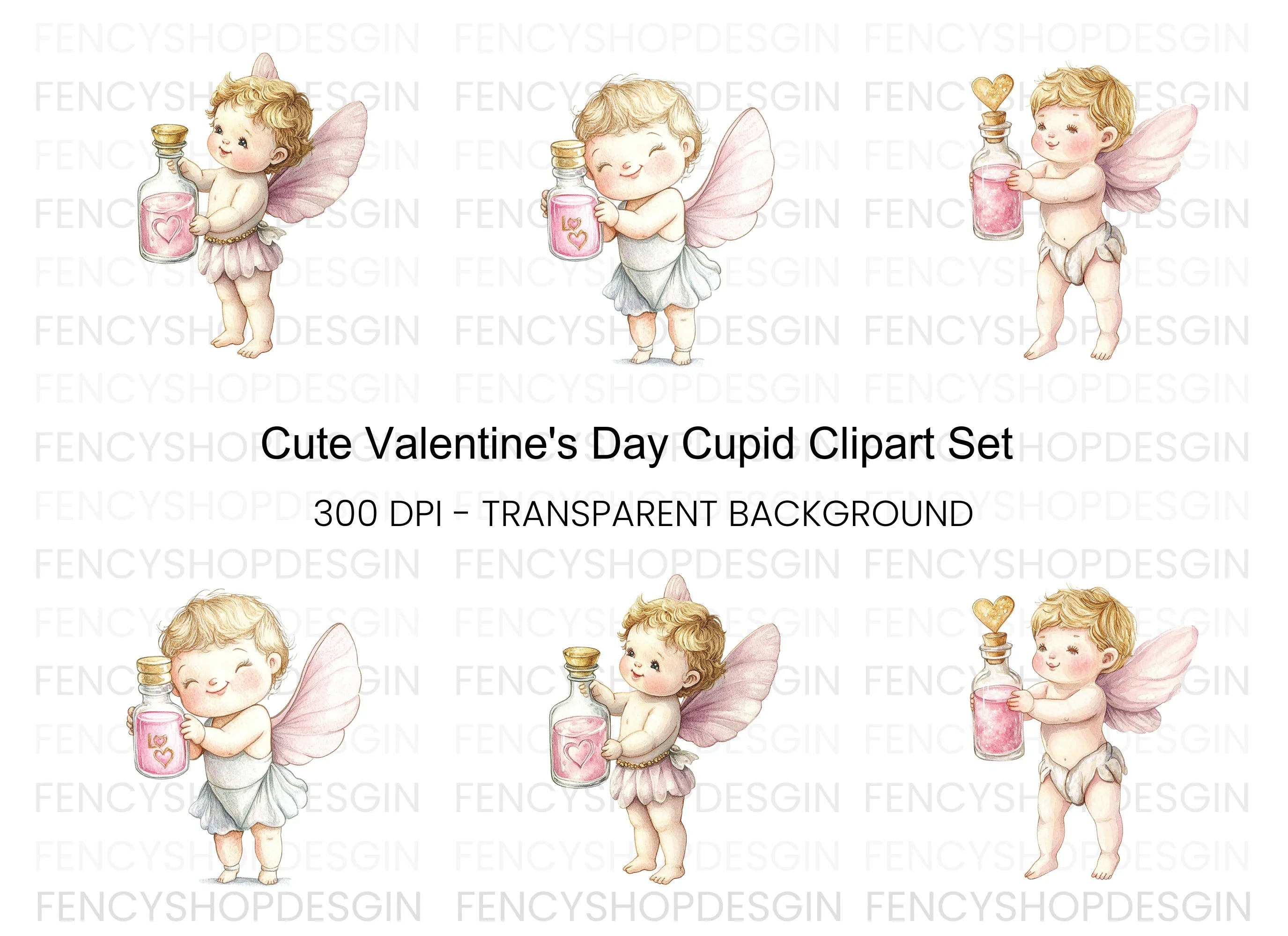 Cute Cupid Valentine Day Clipart Bundle