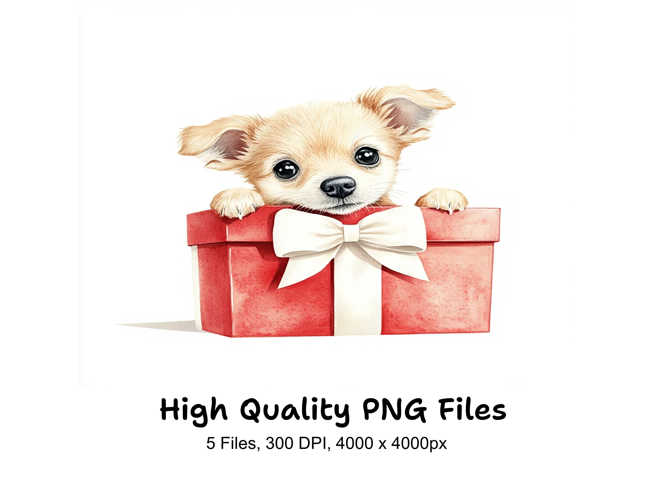 Cute Chihuahua Puppy in Red Gift Box Clipart Bundle
