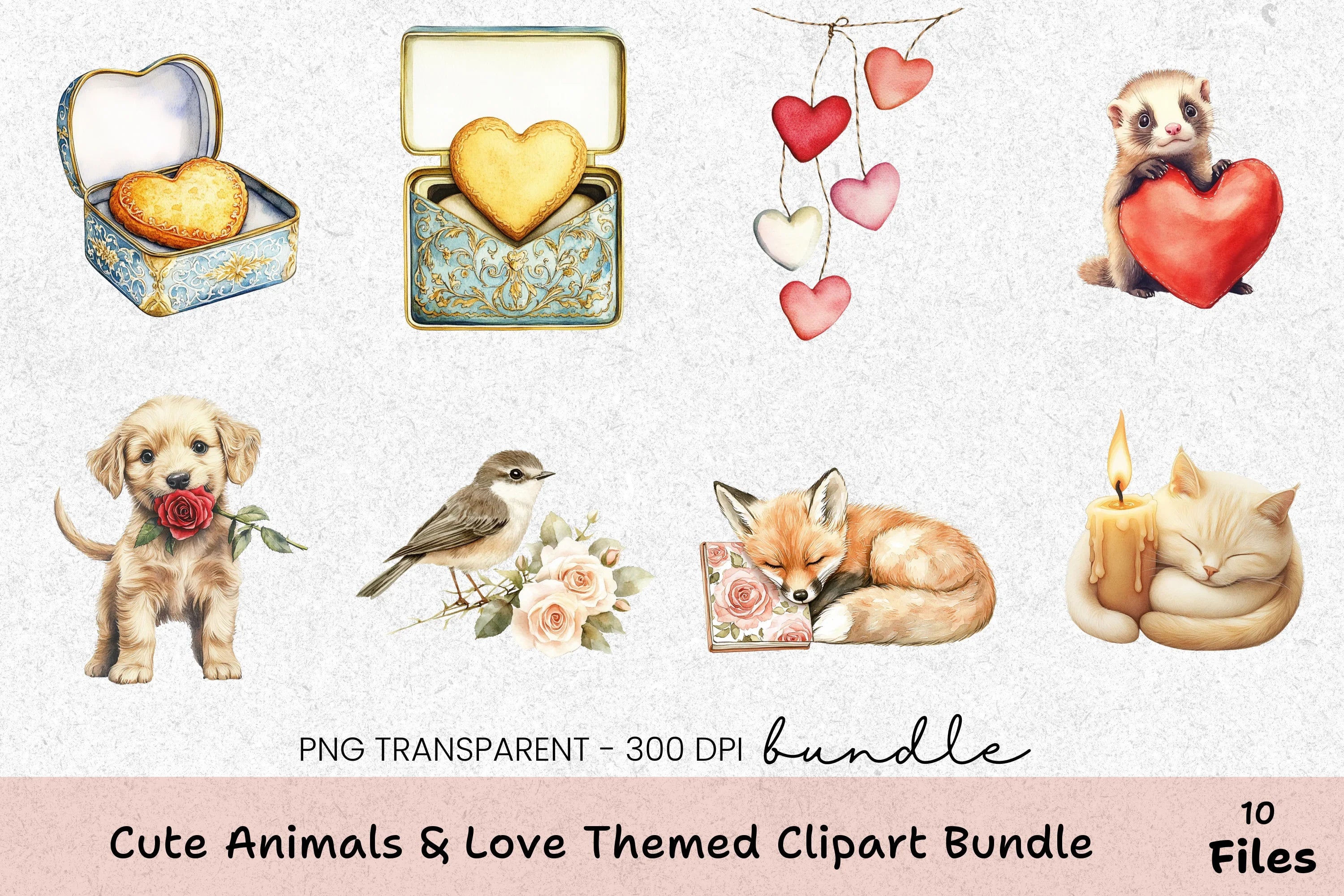 Cute Animals & Love Clipart Bundle