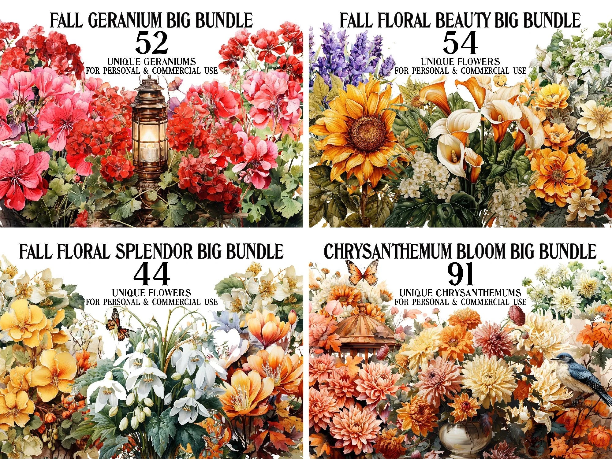 Fall Flowers Clipart | Autumn Floral Bundles