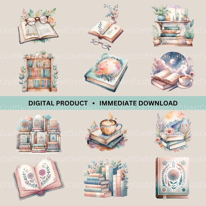 Boho Books Clipart Bundle