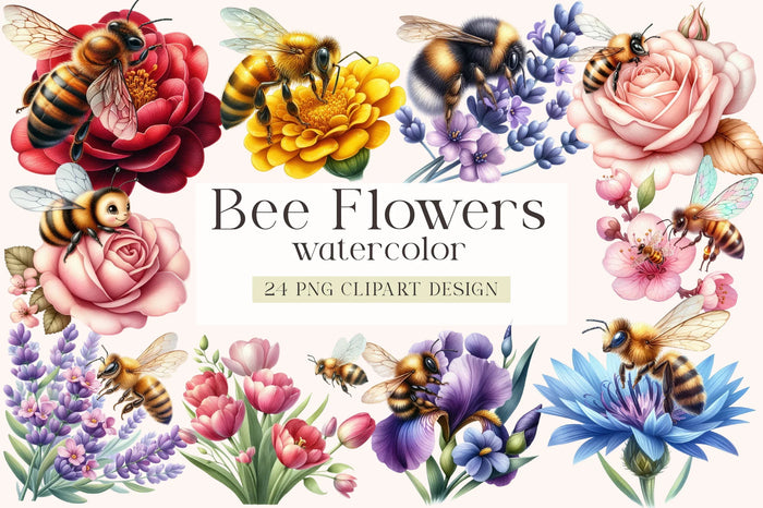 Bee Flowers Clipart Bundle