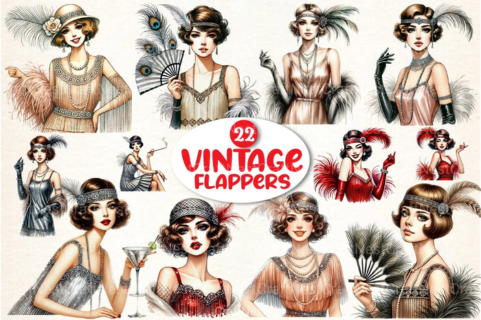 Vintage Flappers Clipart Bundle Set