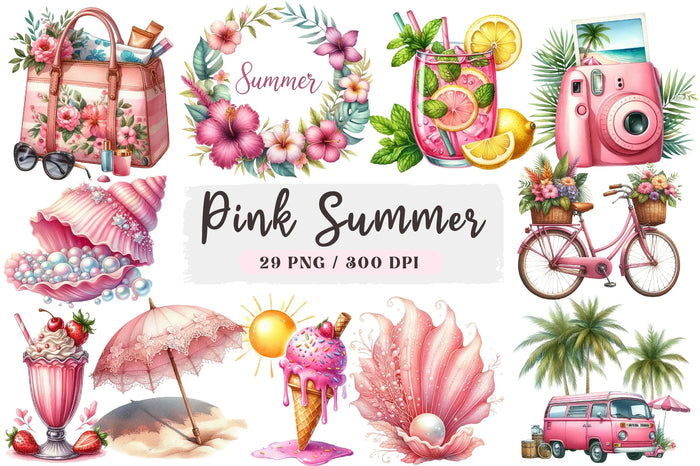 Pink Summer Clipart Bundle