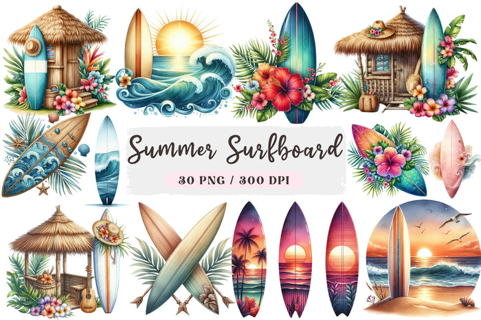 Summer Surfboard Clipart Bundle