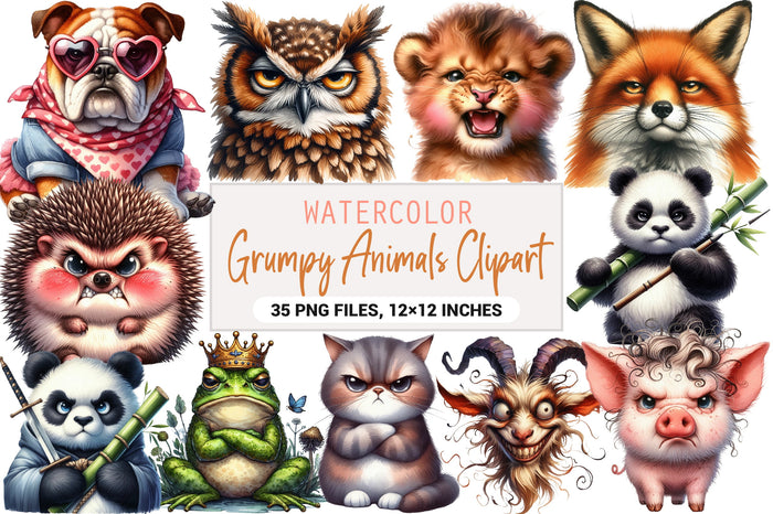 Grumpy Animals Clipart Bundle