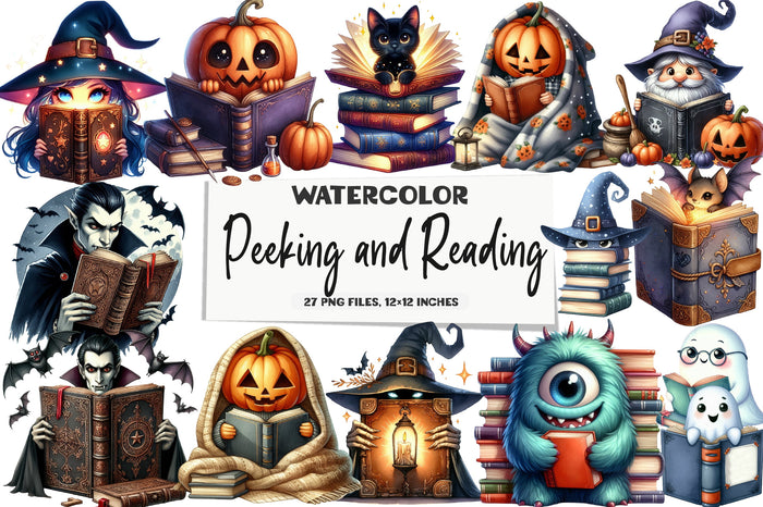 Halloween Peeking and Reading Clipart Bundle