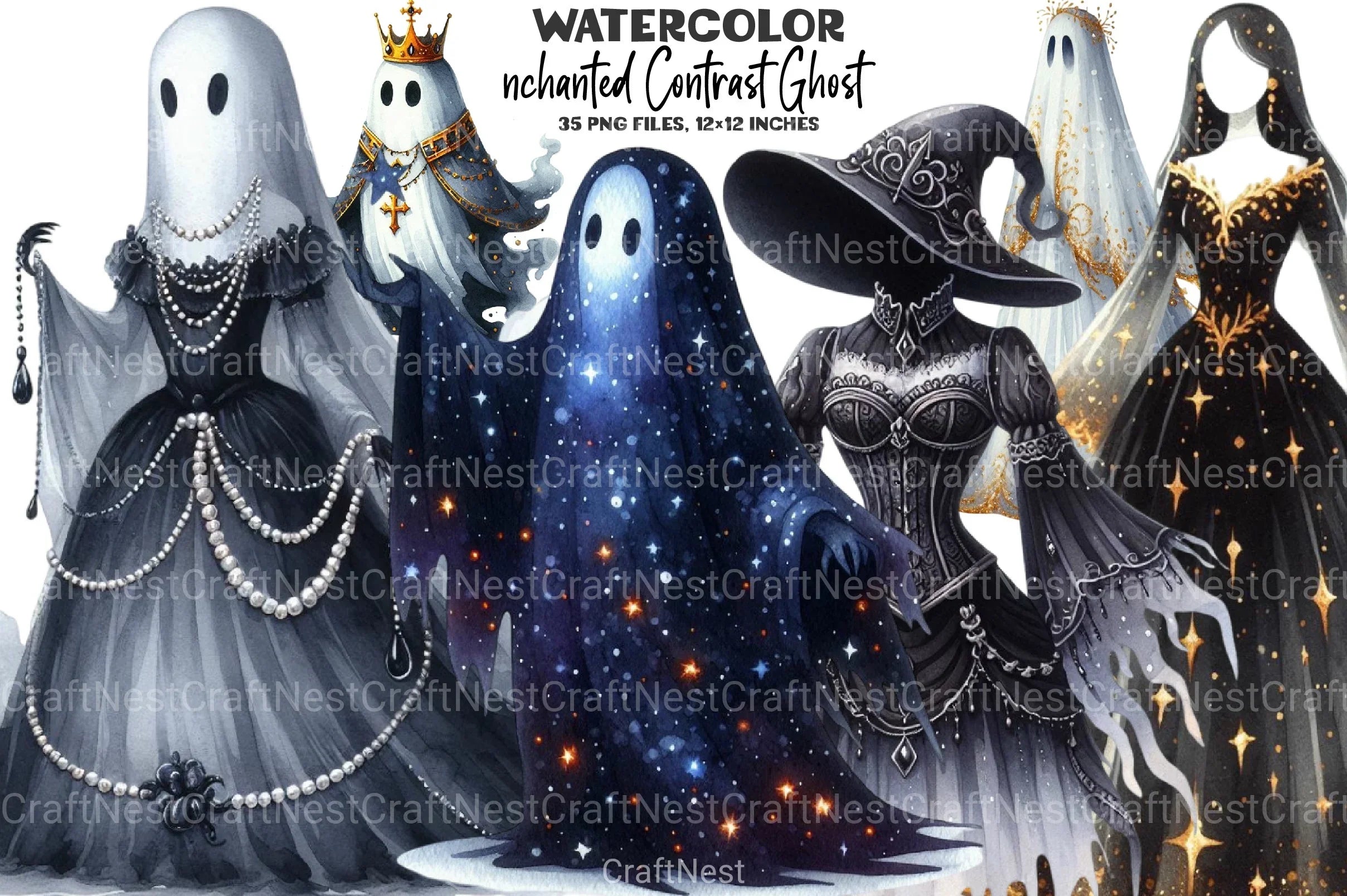 Enchanted Ghost Halloween Clipart Bundle