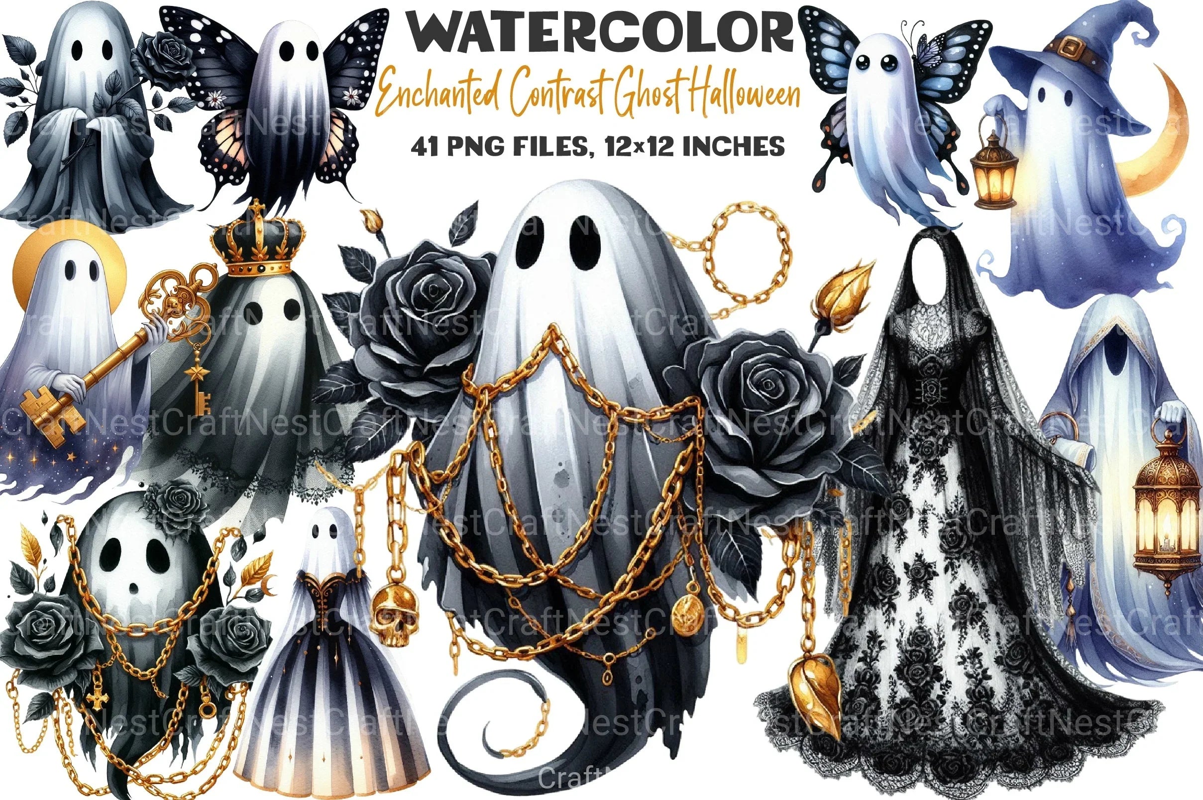 Enchanted Ghost Halloween Clipart Bundle 2