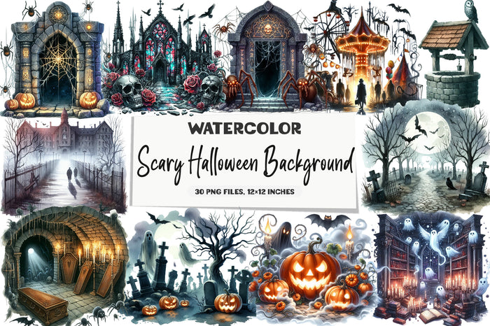 Scary Halloween Background Clipart Bundle