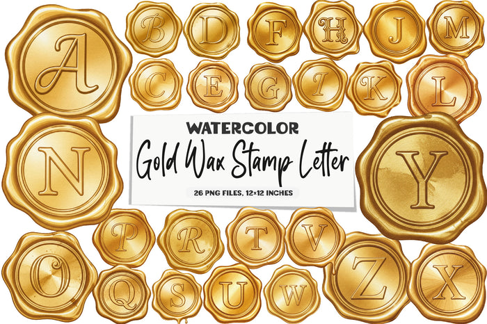 Gold Wax Stamp Letter Clipart Bundle