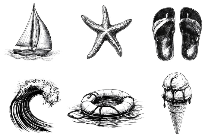 Hand Drawn Summer Black Clipart Bundle