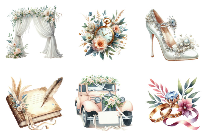 White Wedding Timeline Clipart Bundle