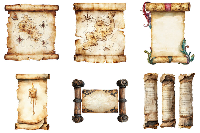 Vintage Medieval Scroll Clipart Bundle