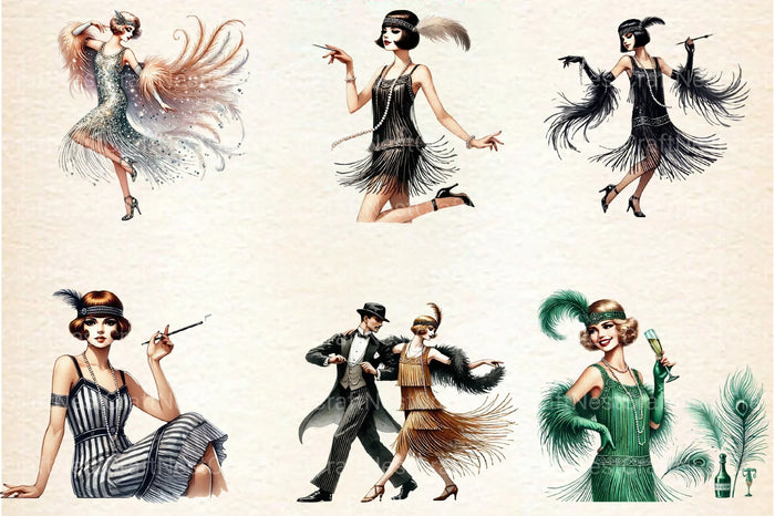 Vintage Flappers Clipart Bundle Set