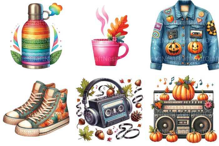 80s Retro Autumn Clipart Bundle 2