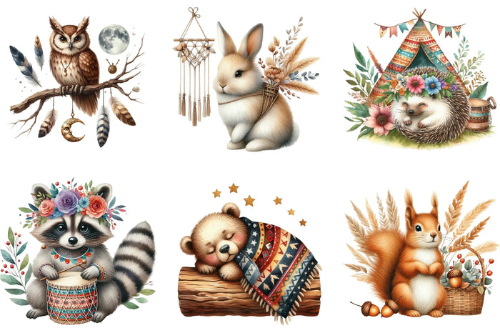 Boho Woodland Animal Clipart Bundle
