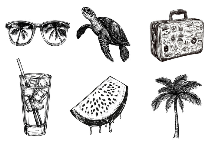 Hand Drawn Summer Black Clipart Bundle