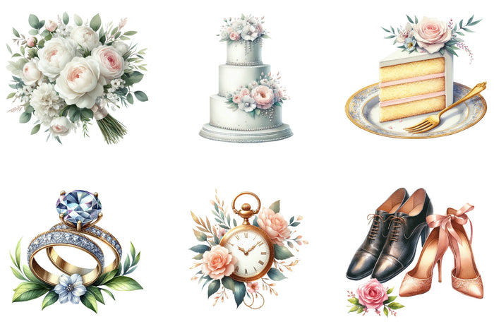 White Wedding Timeline Clipart Bundle