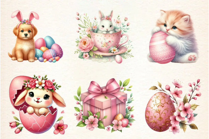 Cute Pink Easter Day Clipart Bundle