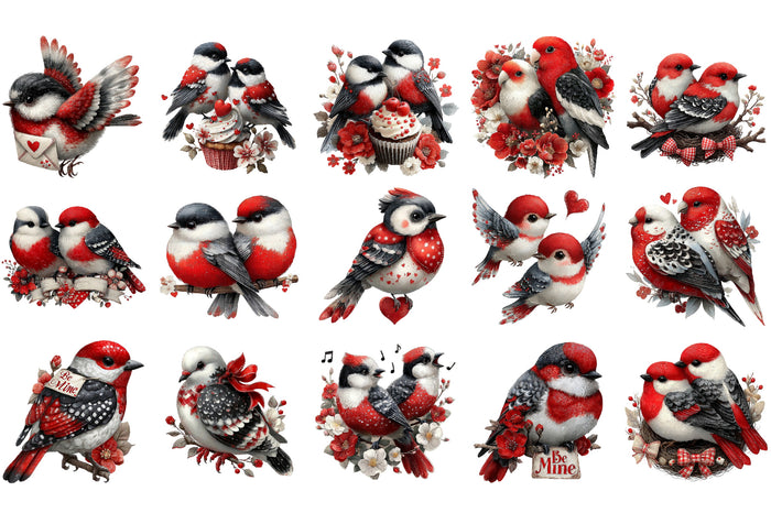 Valentine Birds Clipart Bundle