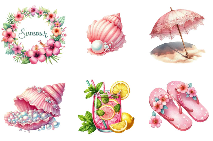 Pink Summer Clipart Bundle