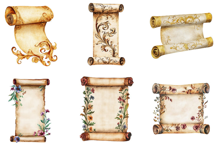 Vintage Medieval Scroll Clipart Bundle