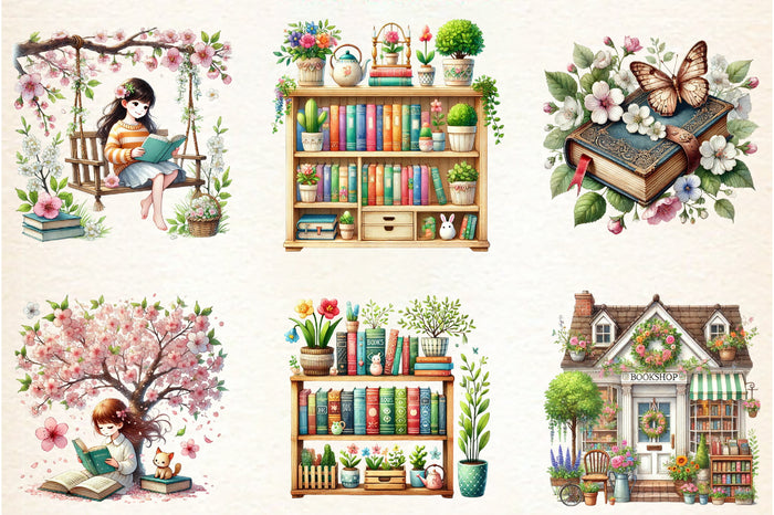 Spring Book Lover Clipart Bundle