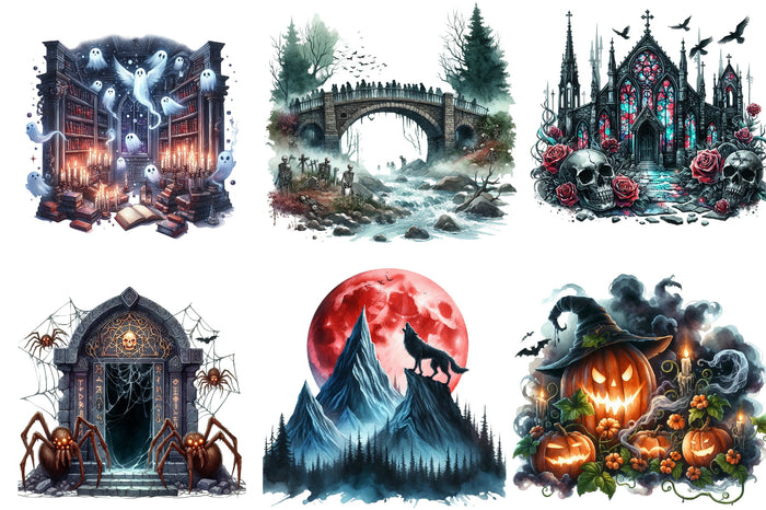 Scary Halloween Background Clipart Bundle